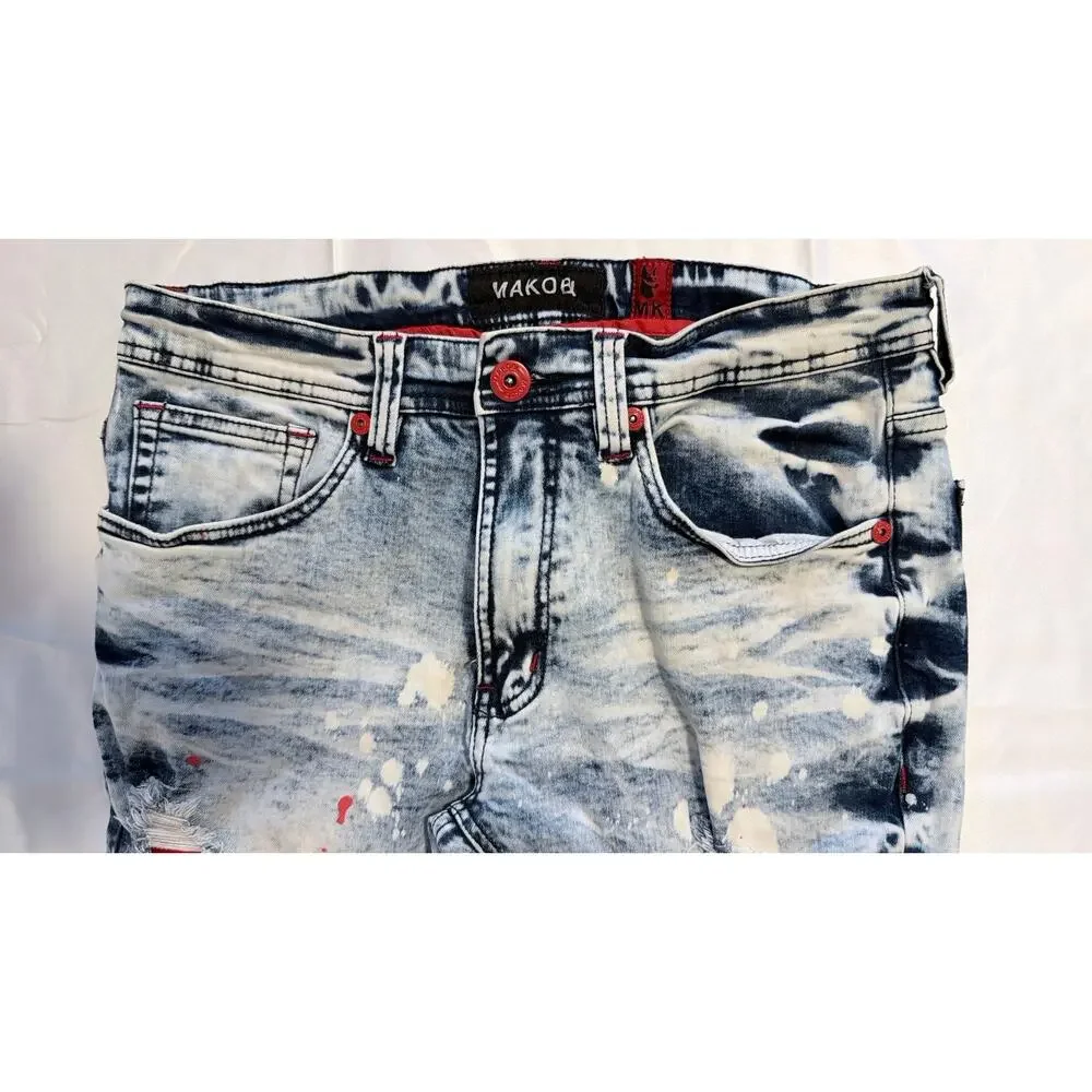 Makobi | Jeans | Makobi Acid Wash Distressed Sequin Light Blue Red ...